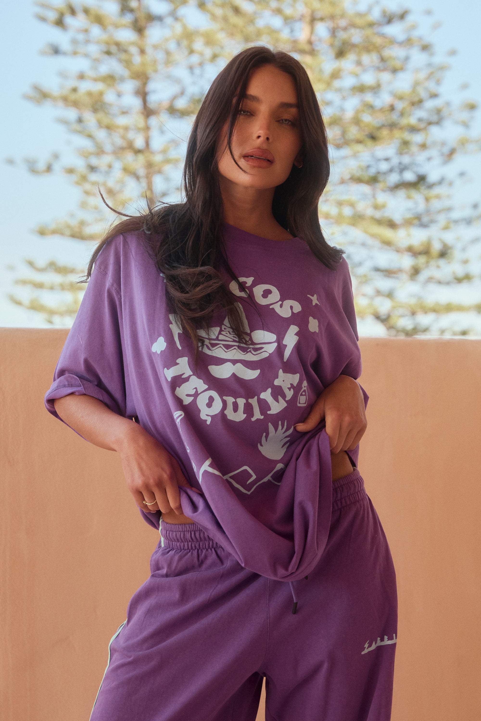 THE VERY OVERSIZED TACOS & TEQUILA TEE - PURPLE & AQUA BLUE – SABBI