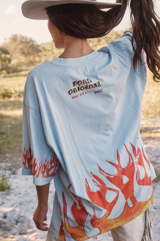 Sabbi | The Very Oversized Flaming Cowboy Tee - Sky – SABBI