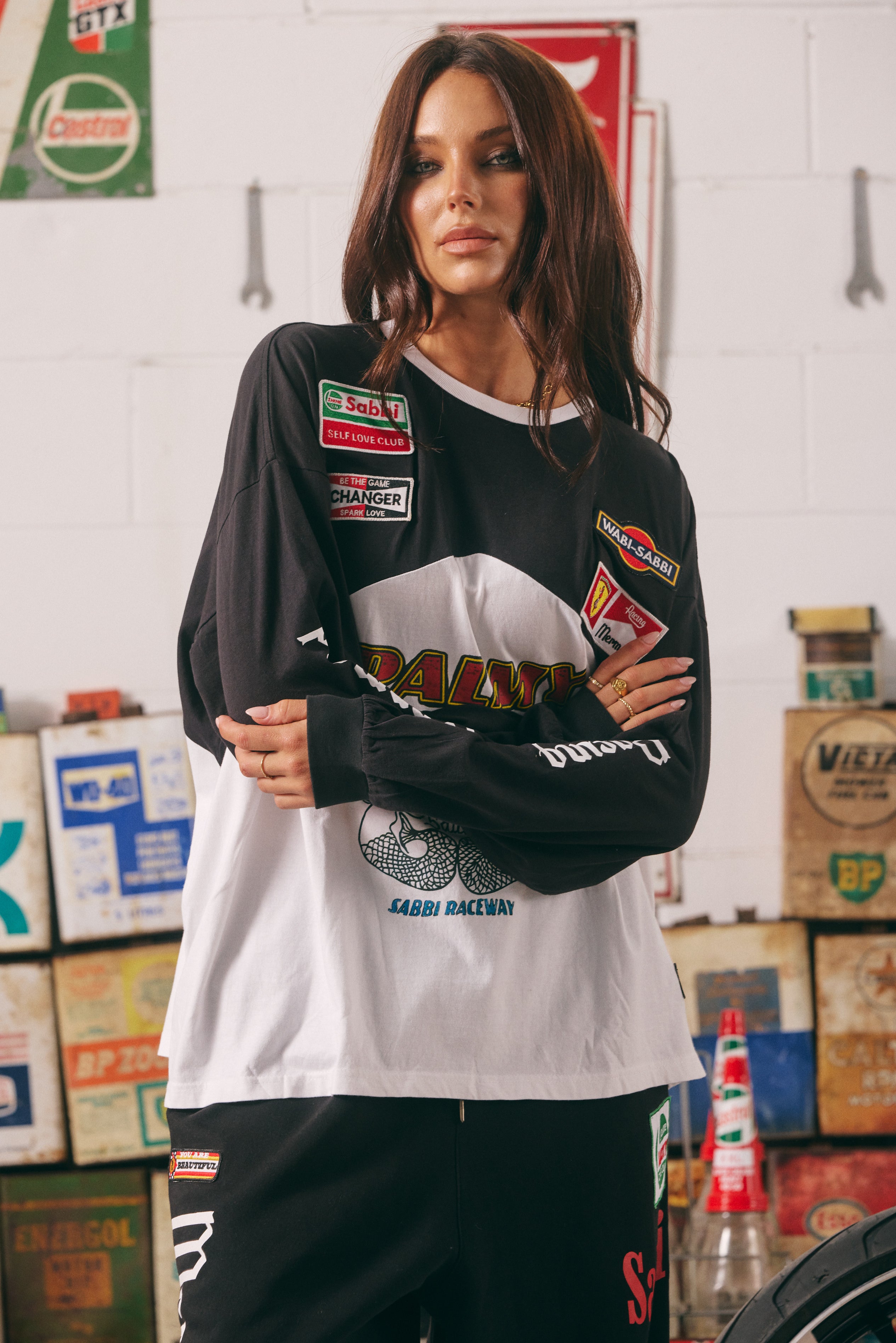 THE LONG SLEEVE MERMAID RACING TEE - BLACK & WHITE – SABBI