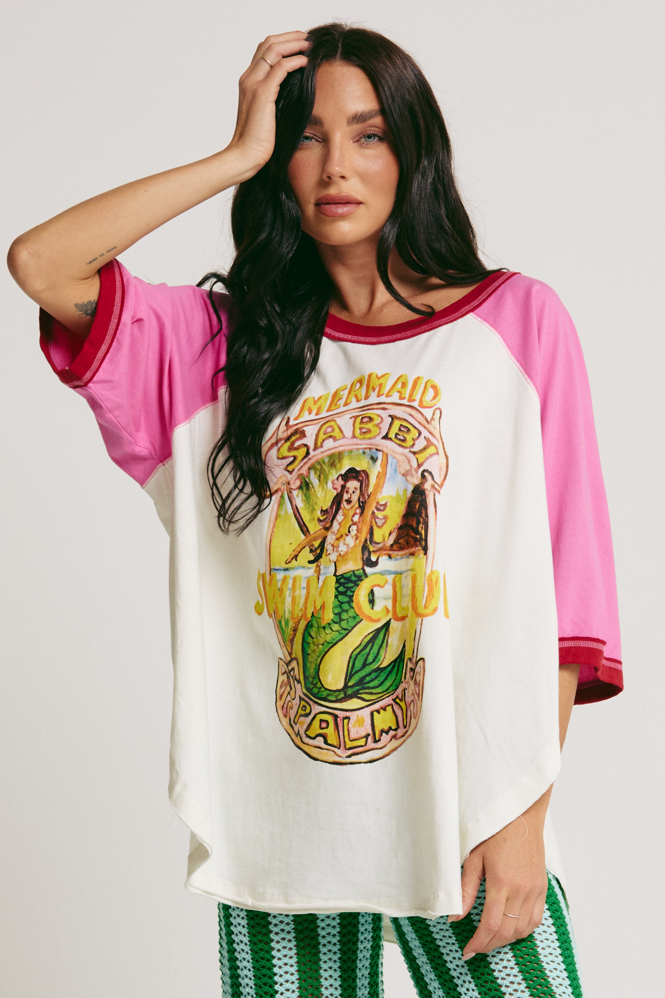 Sabbi | The Mermaid Swim Club Raglan Tee - Marshmallow & Pink – SABBI
